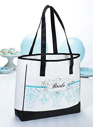 Lillian Rose 13"x12" Aqua TR620 BR Bride Tote Bag, 13" x 12" x 4"