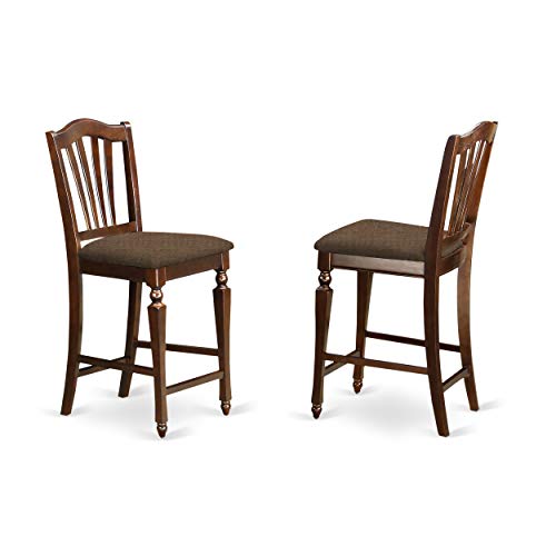East West Furniture CHEL9-MAH-C Square Counter Height Table8 Stools Set 9 Pc-Linen Fabric Kitchen Chairs Seat-Mahogany Finish Dining Room Table and Frame