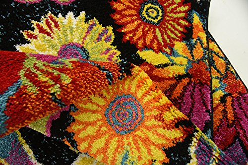 Unique Loom Lyon Collection Colorful Modern Floral Garden Area Rug, 2 x 6 ft, Black/Yellow
