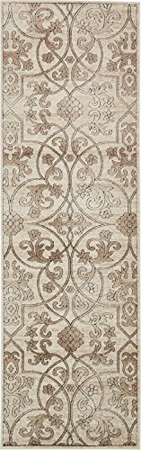 Unique Loom Rushmore Collection Classic Traditional White Tone-on-Tone Textured Intricate Design Area Rug (3' 0 x 9' 10 Runner, Tan/ Beige)