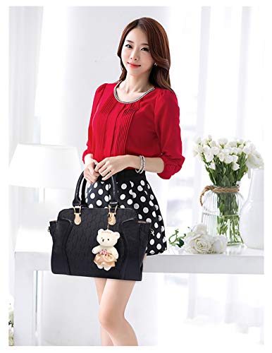 Women 4 Pcs Handbags Set, Tote Bag Top Handle Shoulder Crossbody Bag Wallet Card Holders Pack, Black