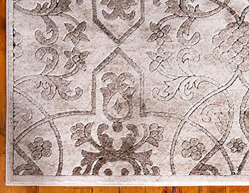 Unique Loom Rushmore Collection Classic Traditional White Tone-on-Tone Textured Intricate Design Area Rug (3' 0 x 9' 10 Runner, Tan/ Beige)
