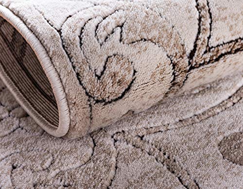 Unique Loom Rushmore Collection Classic Traditional White Tone-on-Tone Textured Intricate Design Area Rug (3' 0 x 9' 10 Runner, Tan/ Beige)