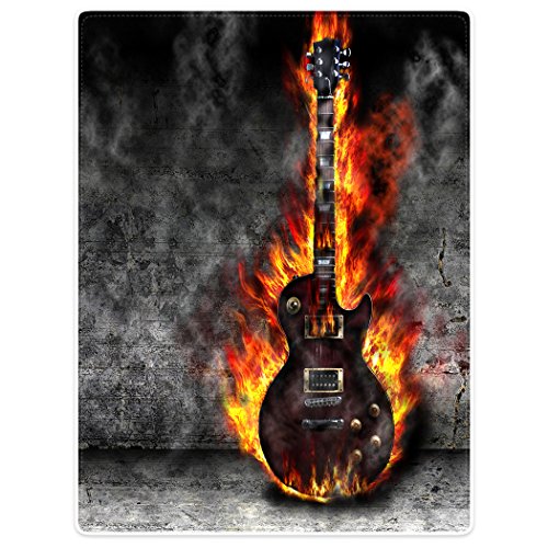 HommomH 60" x 80" Blanket Comfort Cozy Soft Warm Throw One Sides Guitar Flame Fire Smoke
