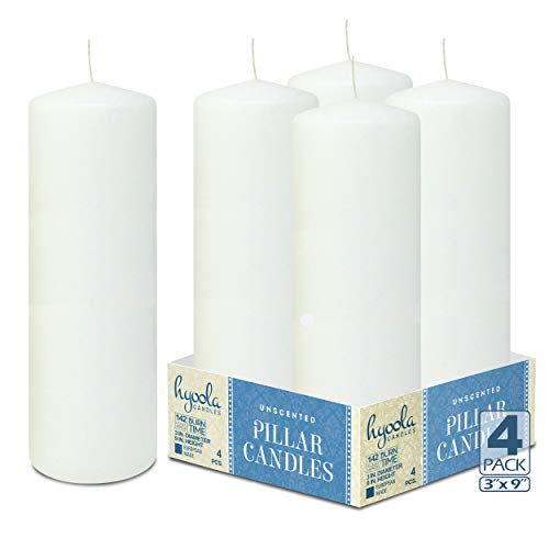 Hyoola White Pillar Candles 3x9 Inch - Unscented Pillar Candles - 4-Pack - European Made