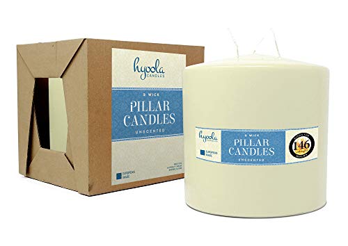 HYOOLA Ivory Three Wick Large Candle - 6 x 6 Inch - Unscented Big Pillar Candles - 146 Hour - European Made