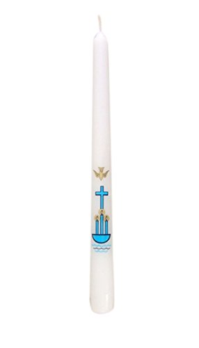 Baptismal Taper Candle with Cross and Holy Dove, 10 Inch