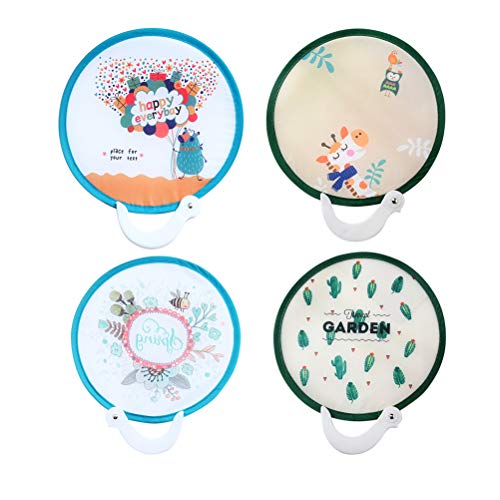 NUOBESTY Foldable Fan Japanese Style Handheld Round Folding Fan Great for Wedding Birthdays Decoration,4pcs