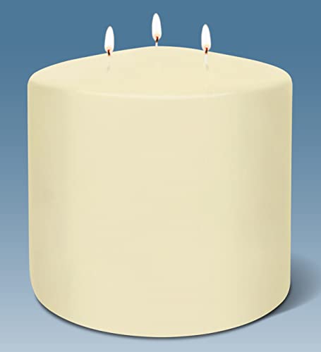 HYOOLA Ivory Three Wick Large Candle - 6 x 6 Inch - Unscented Big Pillar Candles - 146 Hour - European Made