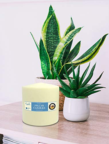 HYOOLA Ivory Three Wick Large Candle - 6 x 6 Inch - Unscented Big Pillar Candles - 146 Hour - European Made