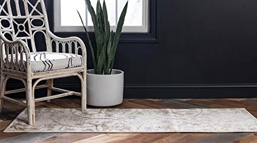 Unique Loom Rushmore Collection Classic Traditional White Tone-on-Tone Textured Intricate Design Area Rug (3' 0 x 9' 10 Runner, Tan/ Beige)