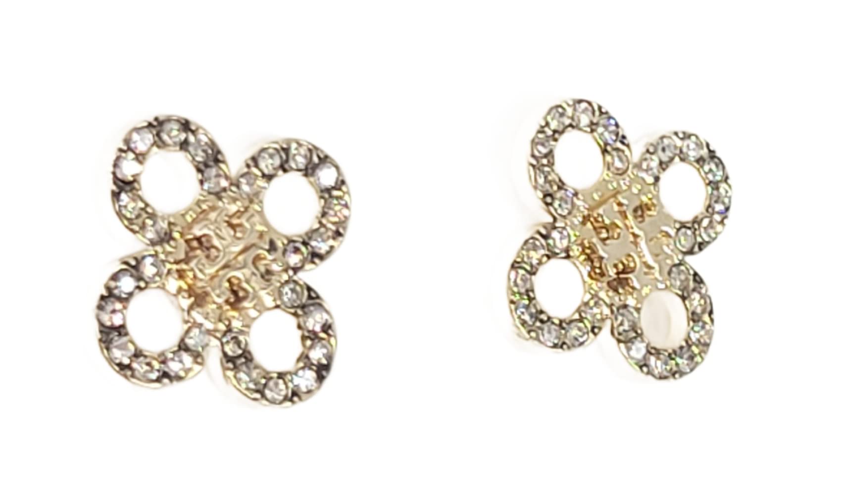 Tory Burch 141858 Britten Tory Gold Tone With Crystal Accent Pave Cut Out Women's Stud Earrings