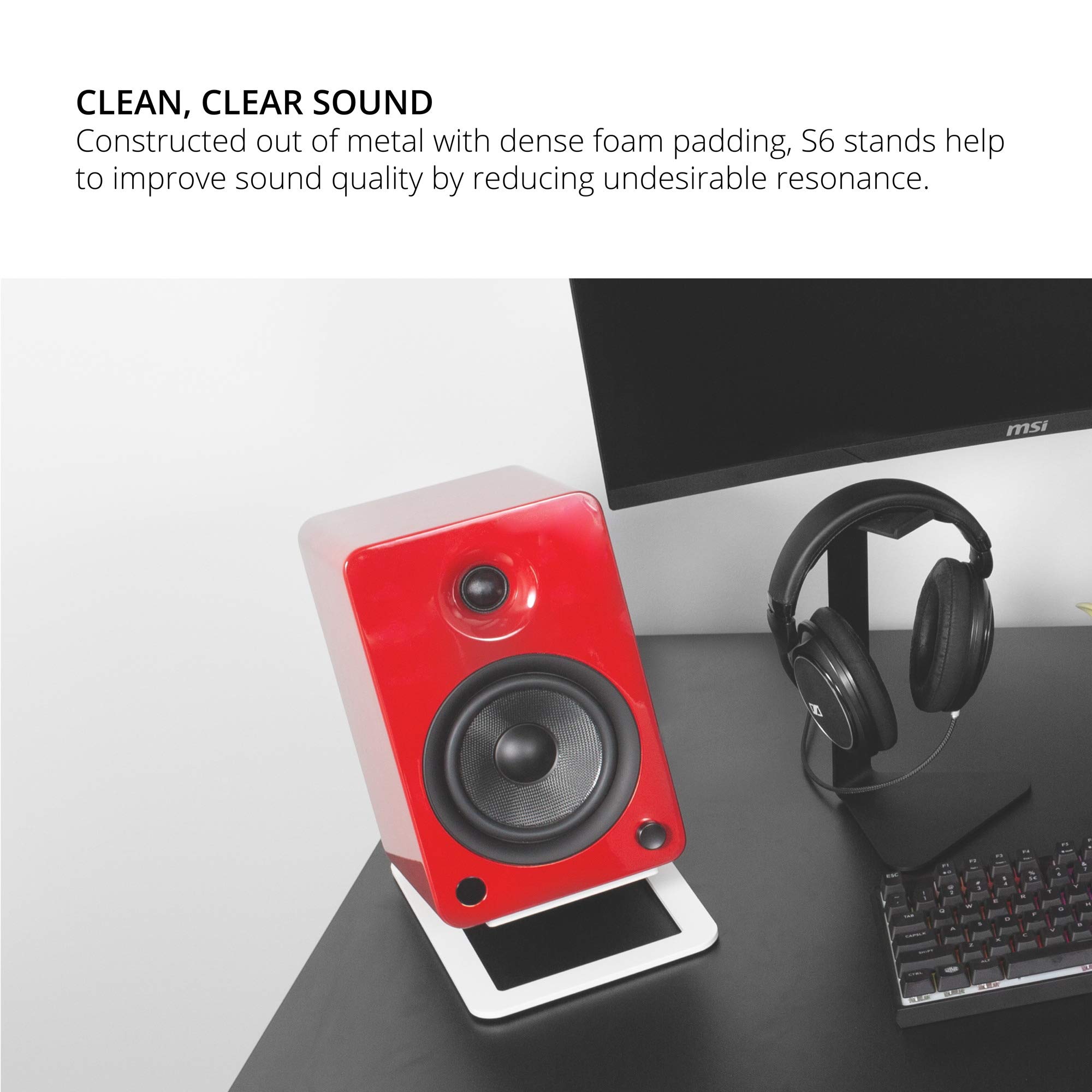 Kanto S6W Tilted Desktop Speaker Stands for Large Bookshelf Speakers & Full-Size 5”-7” Studio Monitors | Supports 20 lbs | Damping Foam Padding | ¼”-20 Mounting | Pair | White