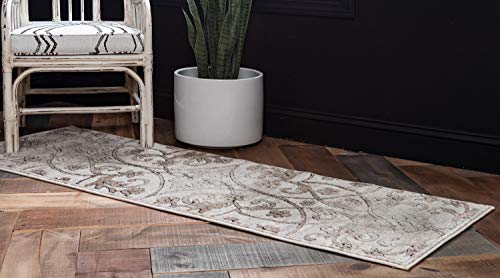 Unique Loom Rushmore Collection Classic Traditional White Tone-on-Tone Textured Intricate Design Area Rug (3' 0 x 9' 10 Runner, Tan/ Beige)