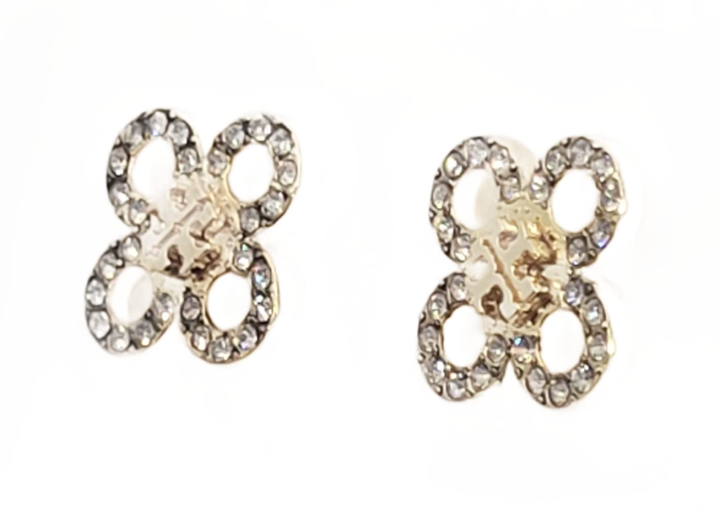 Tory Burch 141858 Britten Tory Gold Tone With Crystal Accent Pave Cut Out Women's Stud Earrings