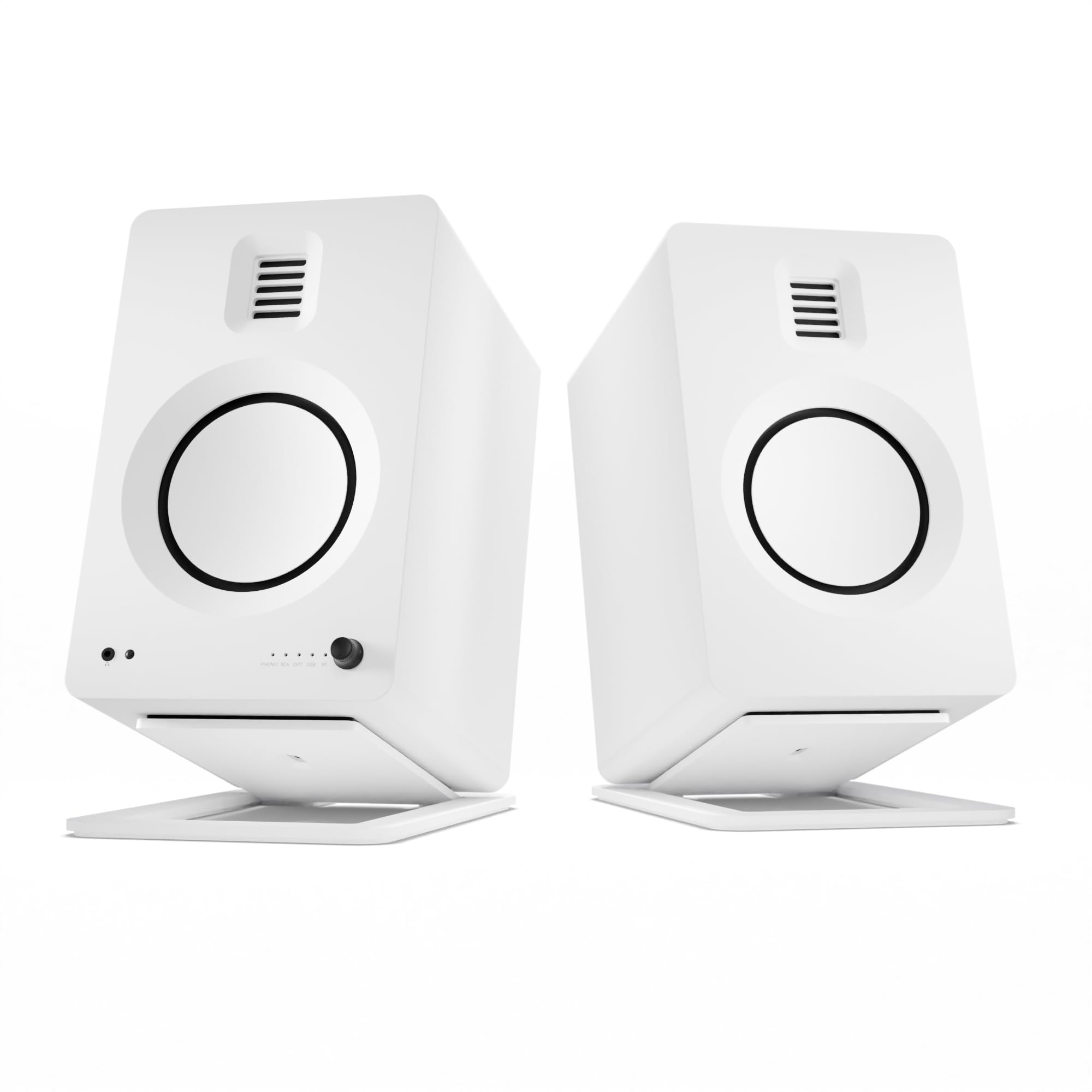 Kanto S6W Tilted Desktop Speaker Stands for Large Bookshelf Speakers & Full-Size 5”-7” Studio Monitors | Supports 20 lbs | Damping Foam Padding | ¼”-20 Mounting | Pair | White