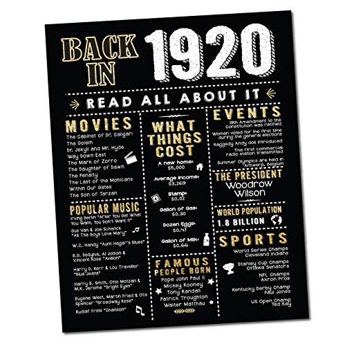 Katie Doodle 1920s Great Gatsby Roaring 20s Party Decorations Supplies Decor Centerpiece | Includes Back in 1920 Sign [Unframed], Black and Gold