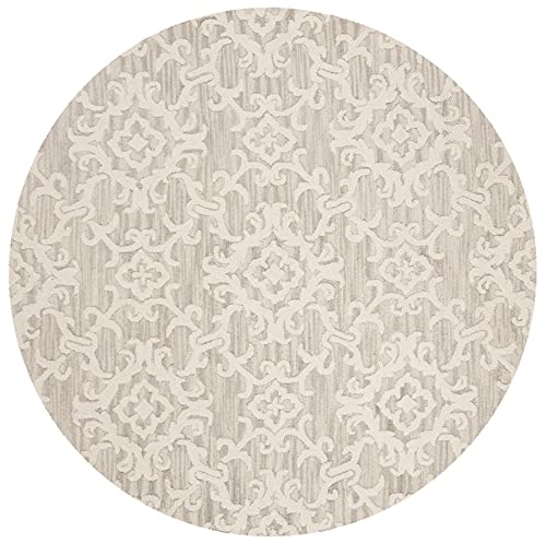 SAFAVIEH Blossom Collection 6' Round Grey/Ivory BLM104A Handmade Premium Wool Area Rug