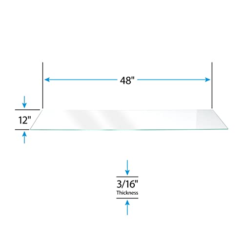 SSWBasics Tempered Glass Shelf - 12" W x 48" L x 3/16" - Set of 2