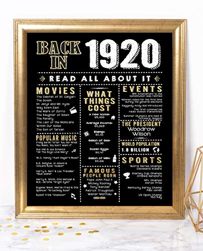 Katie Doodle 1920s Great Gatsby Roaring 20s Party Decorations Supplies Decor Centerpiece | Includes Back in 1920 Sign [Unframed], Black and Gold