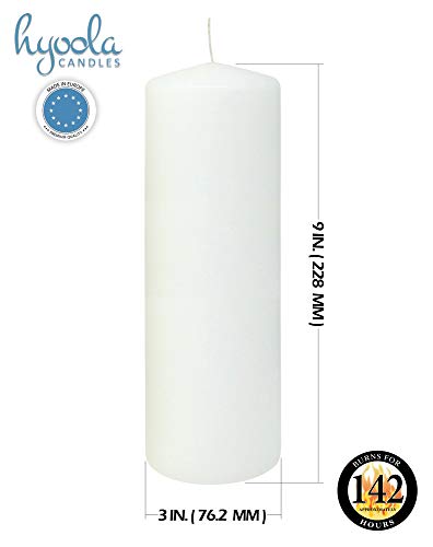 Hyoola White Pillar Candles 3x9 Inch - Unscented Pillar Candles - 4-Pack - European Made