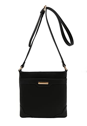Isabelle Women's Fashion Medium Size Crossbody Bag with Gold Plate Black