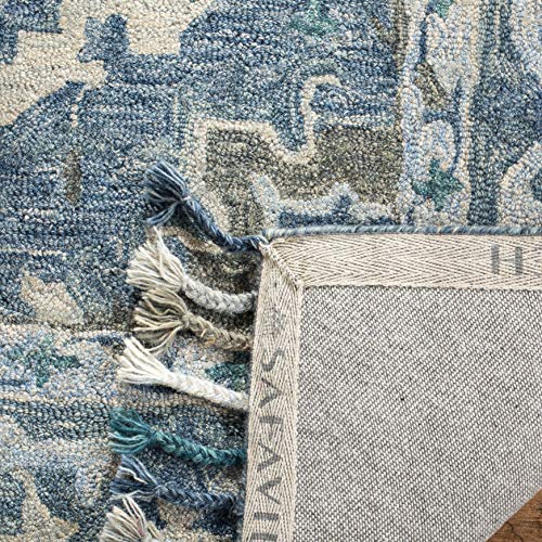 SAFAVIEH Aspen Collection 3' x 5' Dark Blue/Grey APN230A Handmade Boho Braided Tassel Wool Area Rug