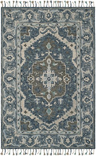 SAFAVIEH Aspen Collection 3' x 5' Dark Blue/Grey APN230A Handmade Boho Braided Tassel Wool Area Rug