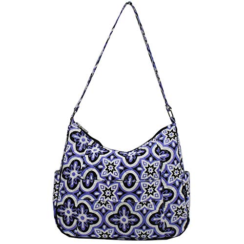 Ngil Quilted Cotton Hobo Shoulder Bag (Quatrefoil Paradise Black)