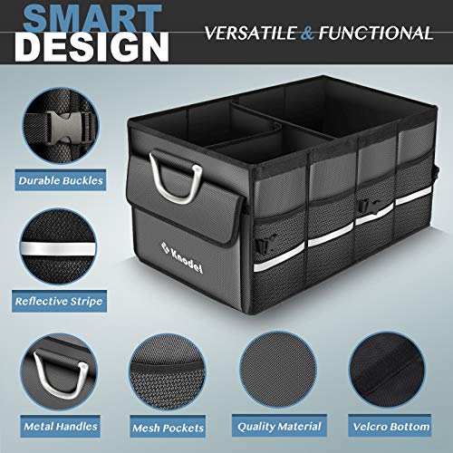 K KNODEL Car Trunk Organizer, Trunk Organizer With Lid, Heavy Duty Collapsible Trunk Storage Organizer for SUV, Truck, Car Cargo Trunk Organizer with Lid (Medium, Gray)