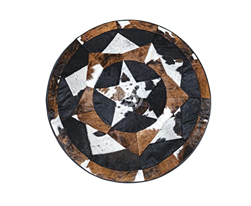 Genuine Round Cowhide Rug Rodeo Star Patchwork 60" Area Rug