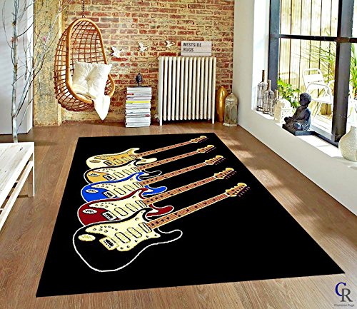 Champion Rugs Musical Instruments Guitars Music Room Modern Carpet Area Rug (5’ 3” X 7’ 5”)