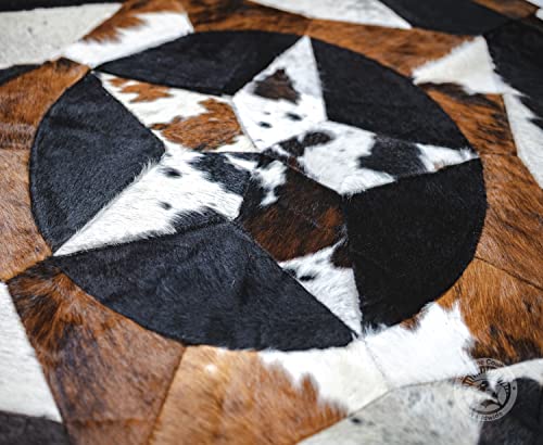 Genuine Round Cowhide Rug Rodeo Star Patchwork 60" Area Rug