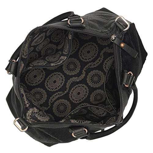 American West Satchel-Leather Zip Top Convertible Bag- KeyTag Purse Charm (Cow Town Chocolate w Hair)