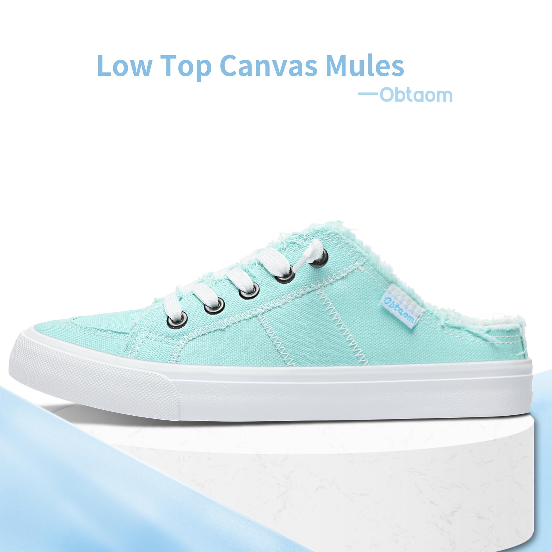 Obtaom Women Canvas Mules Memory Foam Clipper Fashion Sneakers Comfortable Slip-On Mule Backless Holiday Shoes(Light Green,US6)