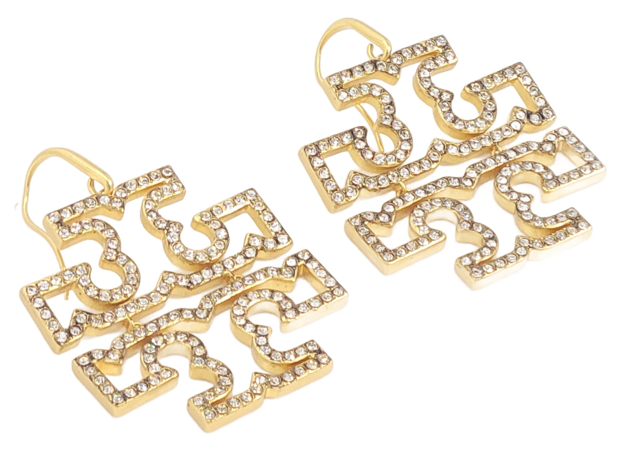 Tory Burch 141856 Britten Tory Rolled Brass With Crystal Accent Pave Women's Drop Dangle Earrings