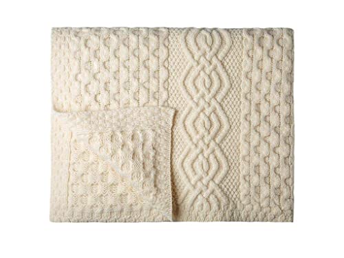 SAOL Honeycomb and Cable Knit Patterns 100% Irish Merino Wool Aran Throw/Blanket 60 x 40 inches (Natural)