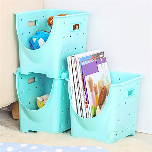 Stackable Plastic Storage Container, Set of 3 Blue