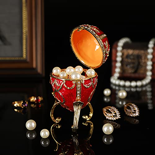 QIFU Faberge Egg Series Hand Painted Jewelry Trinket Box with Rich Enamel and Sparkling Rhinestones Unique Easter Day Gift