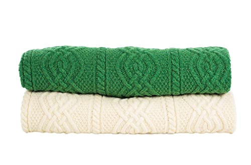 SAOL Honeycomb and Cable Knit Patterns 100% Irish Merino Wool Aran Throw/Blanket 60 x 40 inches (Natural)