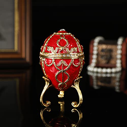 QIFU Faberge Egg Series Hand Painted Jewelry Trinket Box with Rich Enamel and Sparkling Rhinestones Unique Easter Day Gift