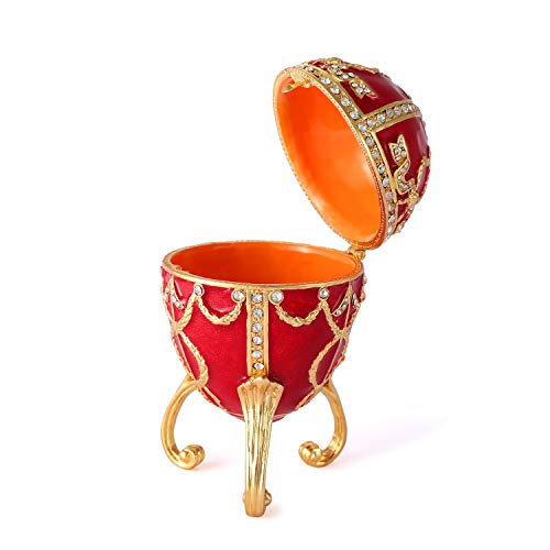 QIFU Faberge Egg Series Hand Painted Jewelry Trinket Box with Rich Enamel and Sparkling Rhinestones Unique Easter Day Gift