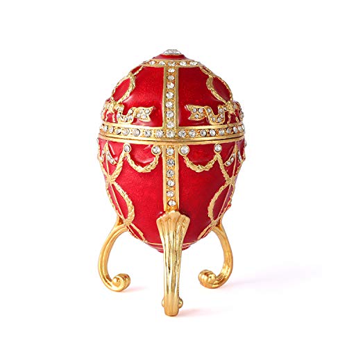 QIFU Faberge Egg Series Hand Painted Jewelry Trinket Box with Rich Enamel and Sparkling Rhinestones Unique Easter Day Gift
