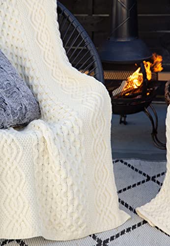 SAOL Honeycomb and Cable Knit Patterns 100% Irish Merino Wool Aran Throw/Blanket 60 x 40 inches (Natural)