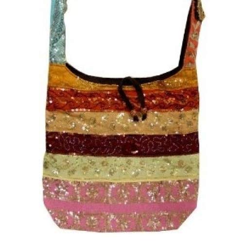Silk Sari Sequined Beaded Hippie Hobo Sling Crossbody Messanger Patch Bag India