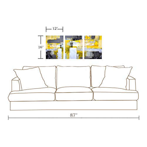 Decor MI Abstract Wall Art Yellow Grey Framed Wall Art Canvas Abstract Painting for Living Room Bedroom Office Home Modern Canvas Artwork Abstract Art Wall Decor Ready to Hang 12''x16'', 3 Pieces