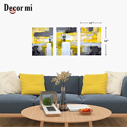 Decor MI Abstract Wall Art Yellow Grey Framed Wall Art Canvas Abstract Painting for Living Room Bedroom Office Home Modern Canvas Artwork Abstract Art Wall Decor Ready to Hang 12''x16'', 3 Pieces