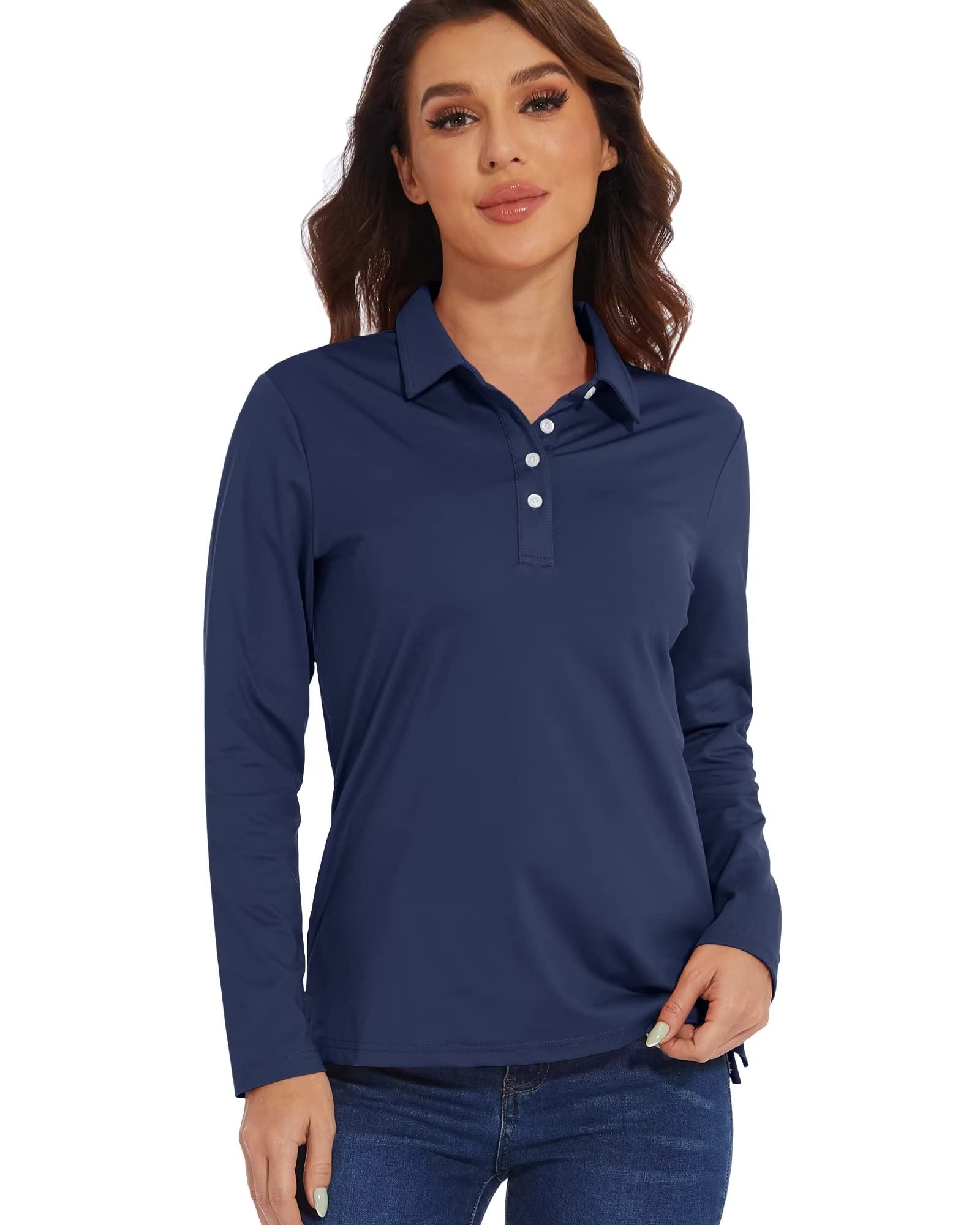 KEFITEVD Women's Polo Shirts Classic Design for Activewear Running Exercise Jersey Polo Shirt Dry Fit Golf Polo Shirt Womens Pullover Tops Navy