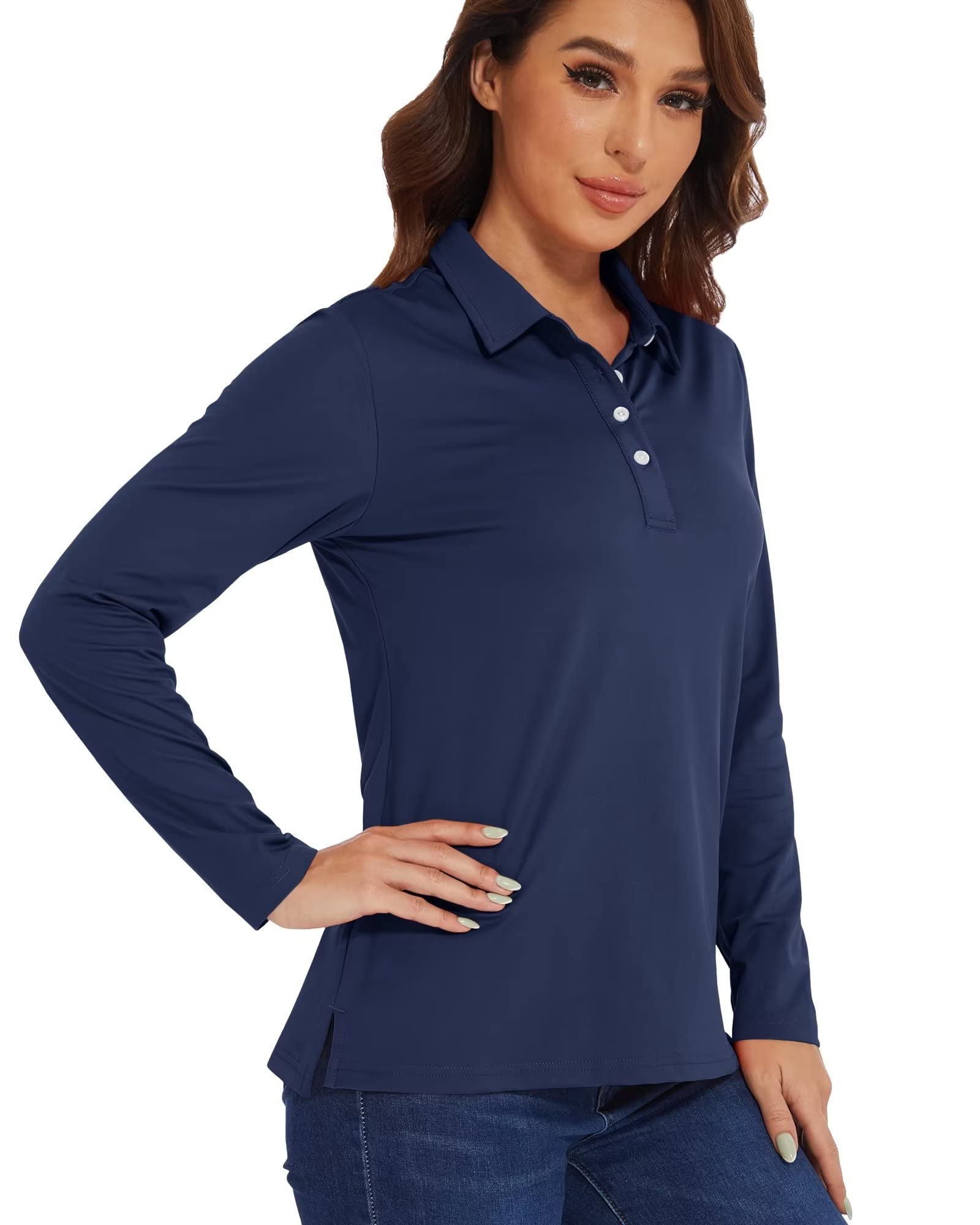 KEFITEVD Women's Polo Shirts Classic Design for Activewear Running Exercise Jersey Polo Shirt Dry Fit Golf Polo Shirt Womens Pullover Tops Navy