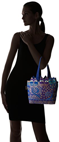 Laurel Burch Tote Zipper Top, 12 by 3-1/2 by 8-1/2-Inch, Tres Gatos, Blue/Gold